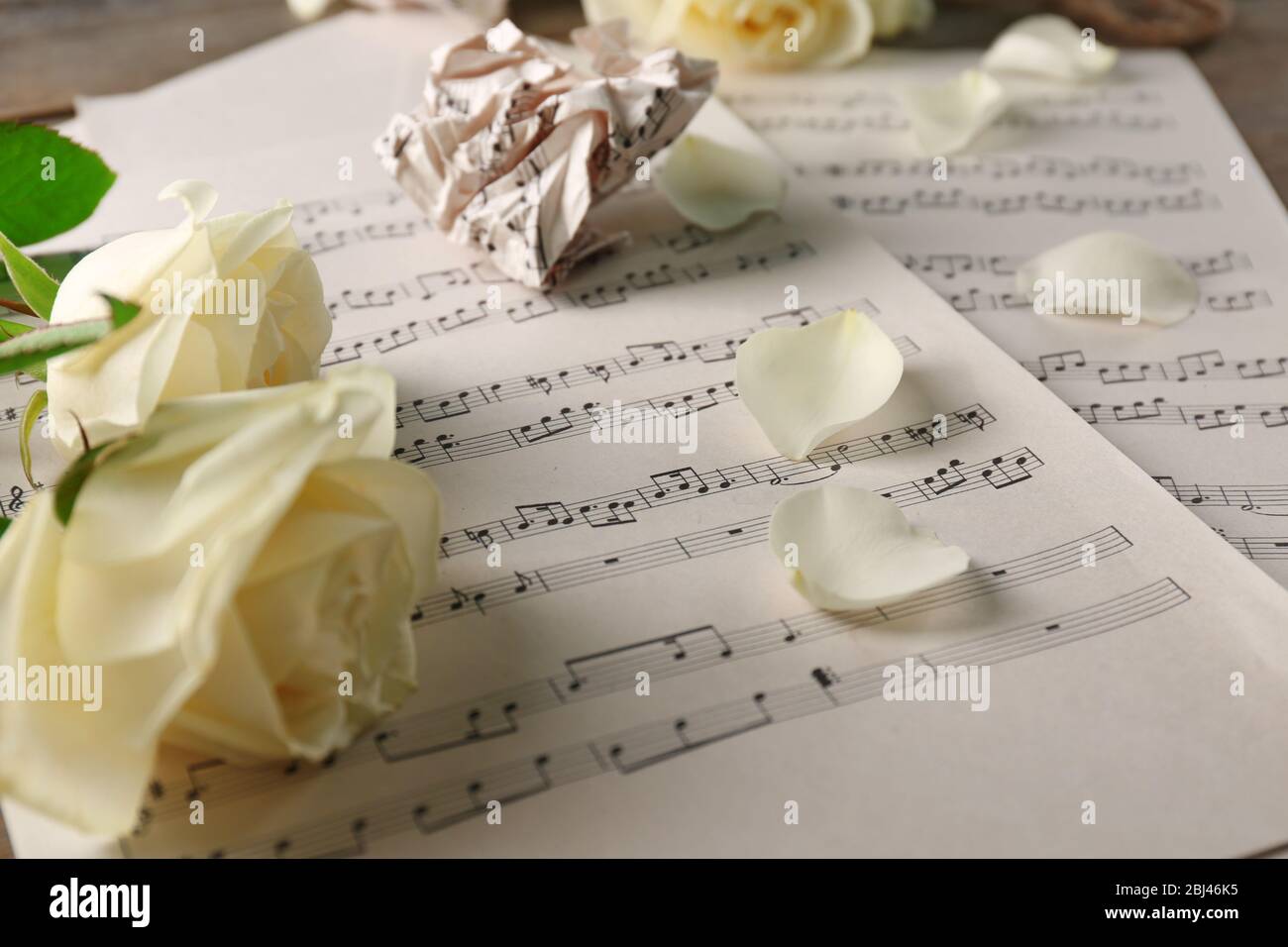 Beautiful rose on music sheets background Stock Photo - Alamy