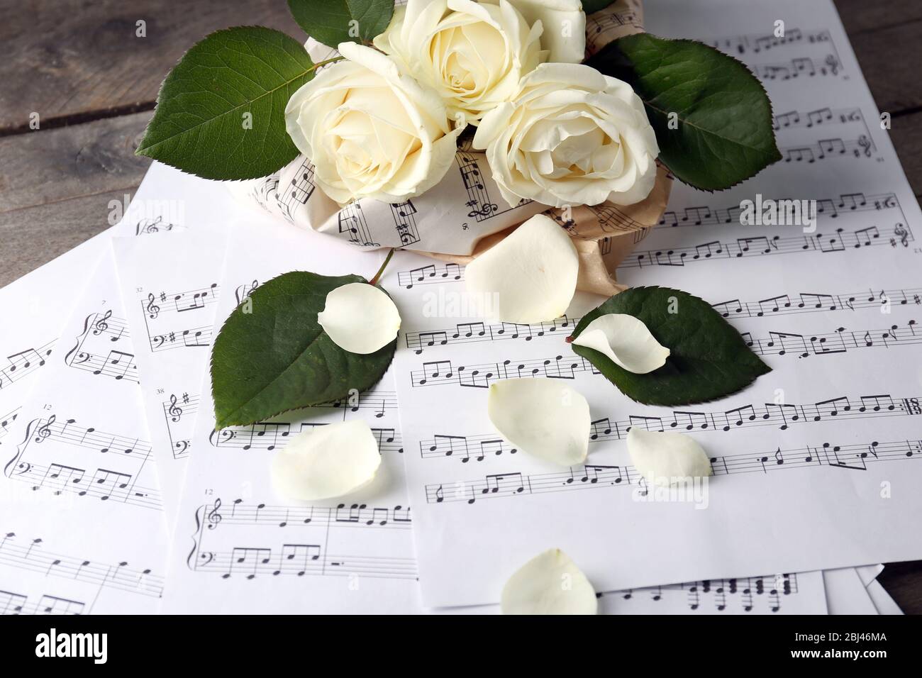 Beautiful rose on music sheets background Stock Photo - Alamy