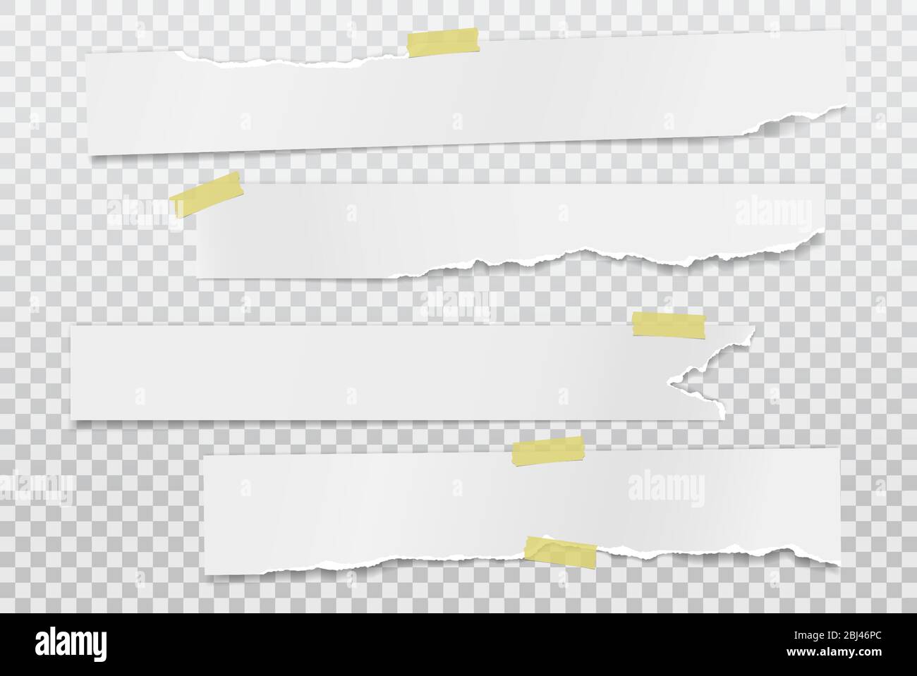 Pieces of white torn, ripped note, notebook paper pieces with soft ...