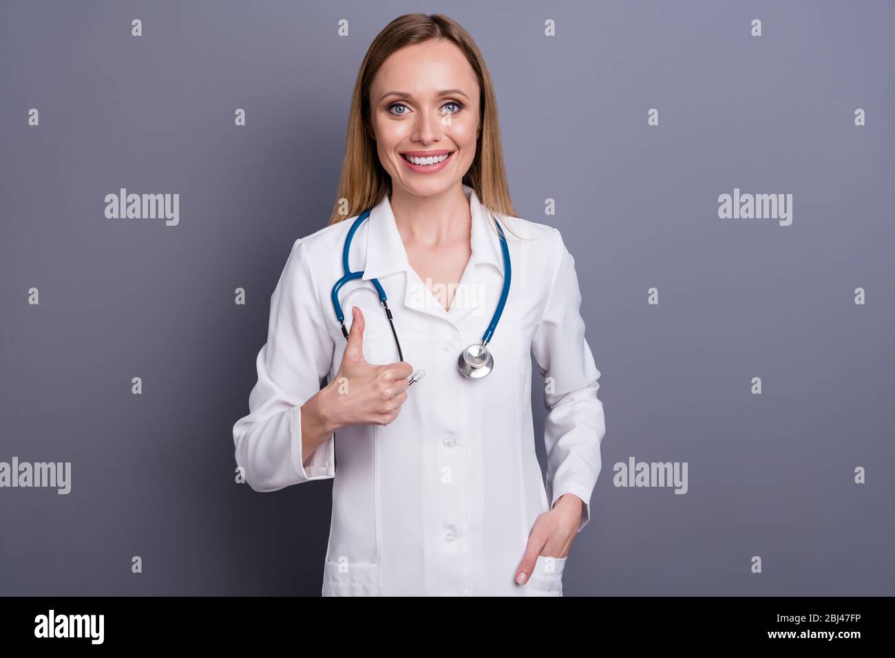 Portrait of her she nice attractive cheerful content blonde girl doc ...