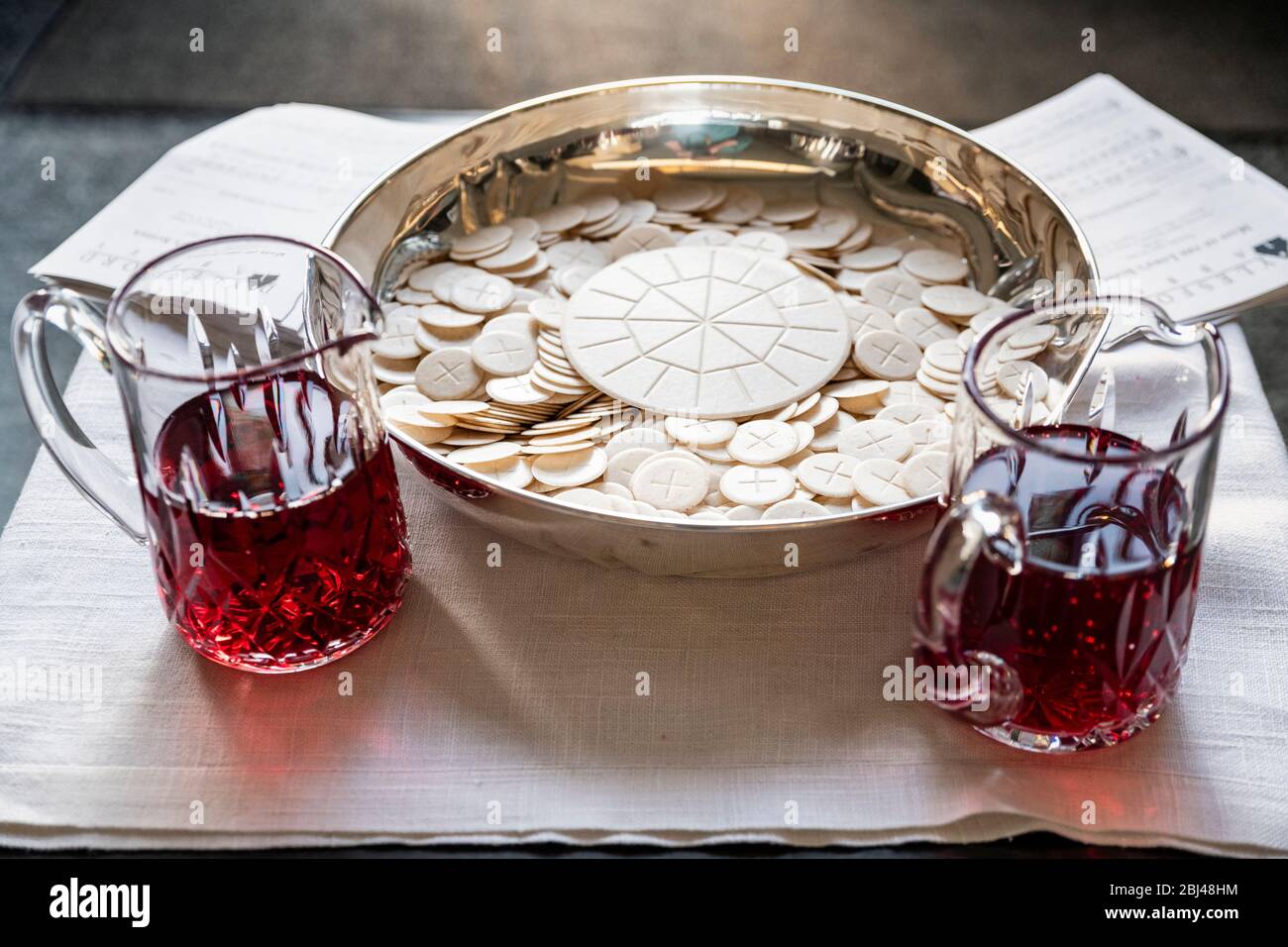 Sacristy preparation for the celebration of communion at catholic mass ...
