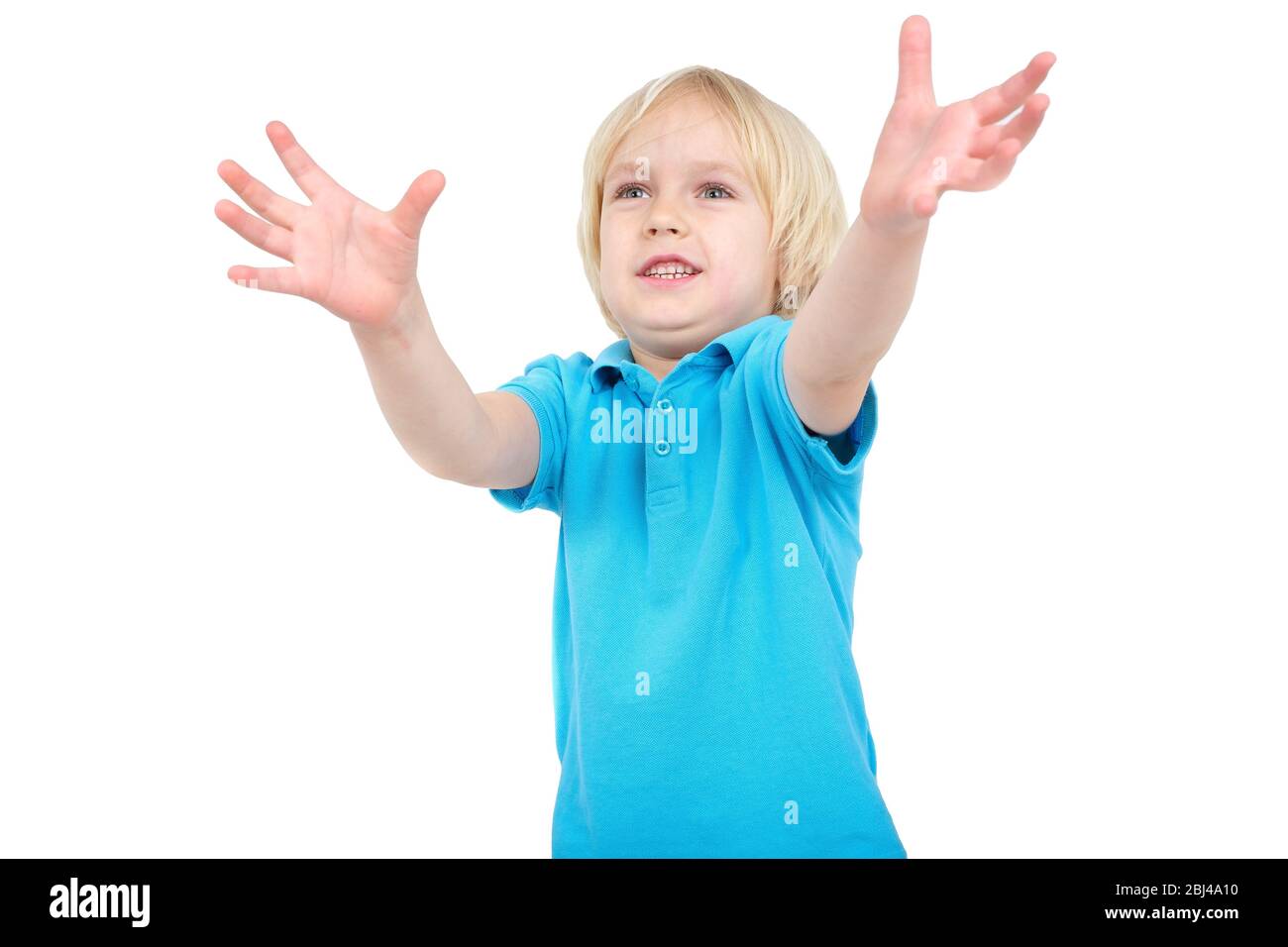 Boy stretched his arms up desperately making reaching Stock Photo - Alamy