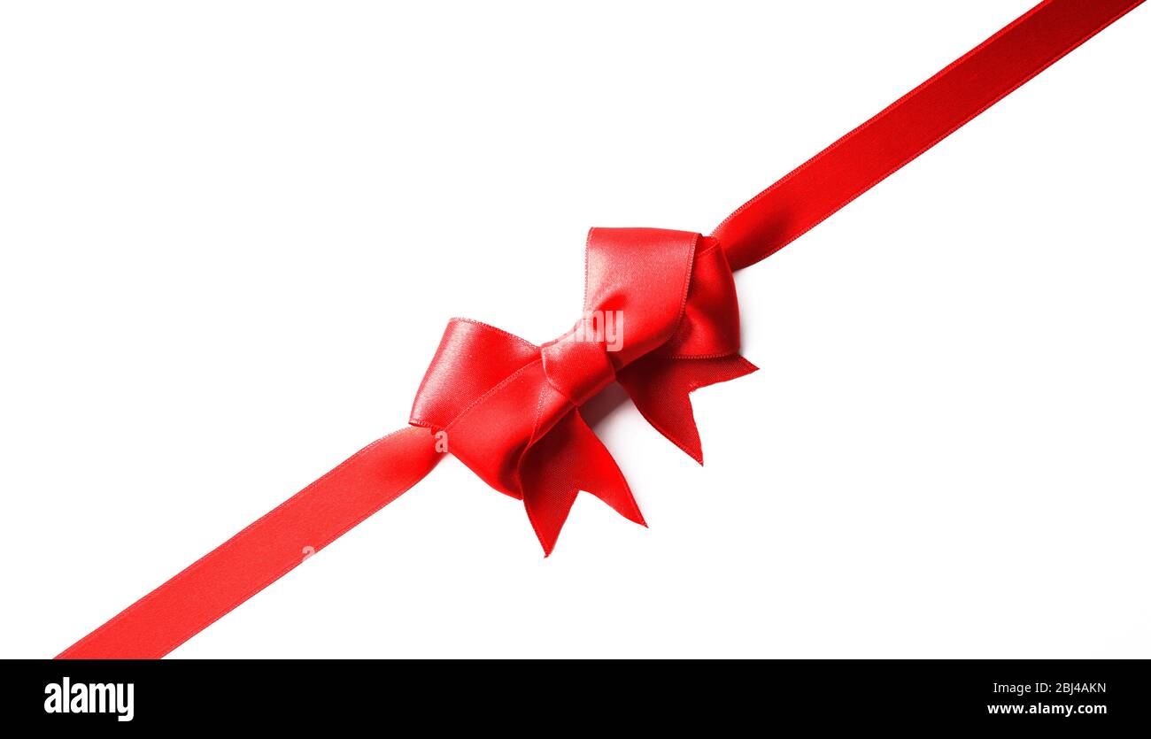 Diagonal ribbon with bow, isolated on white Stock Photo - Alamy