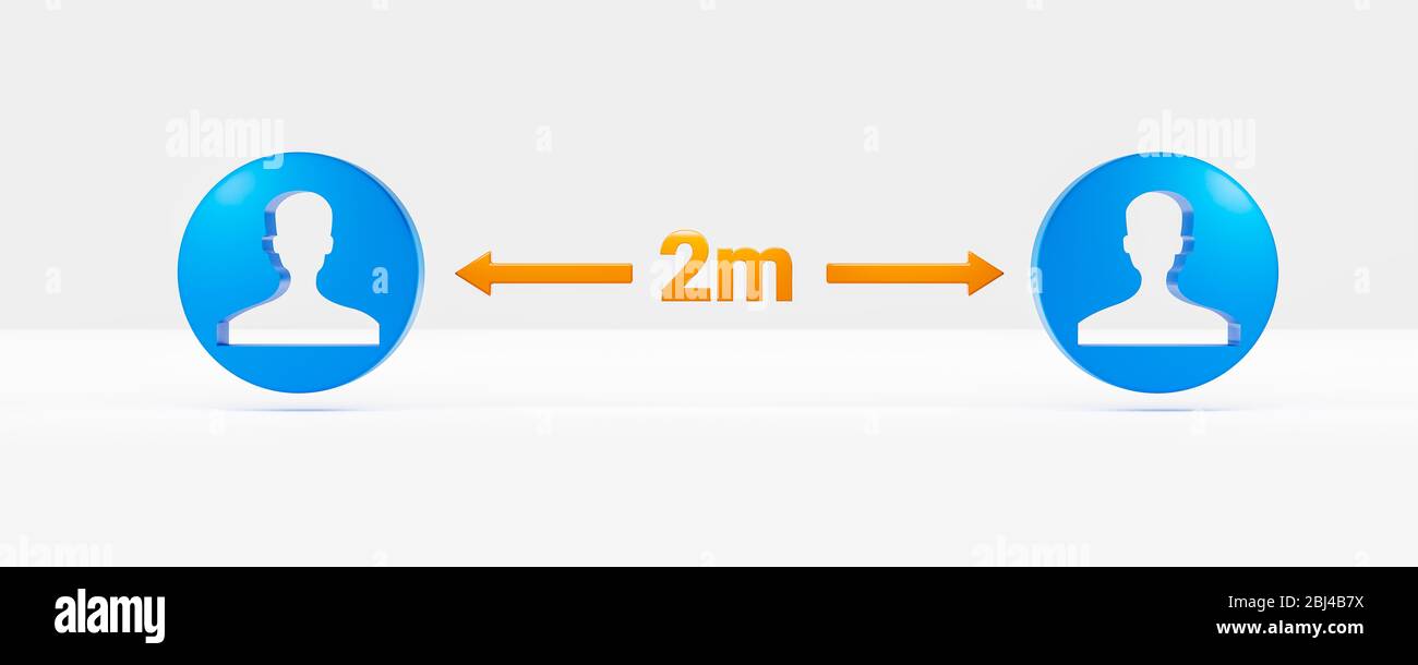 3d render: Social distancing concept in the metric system - 2m safety ...