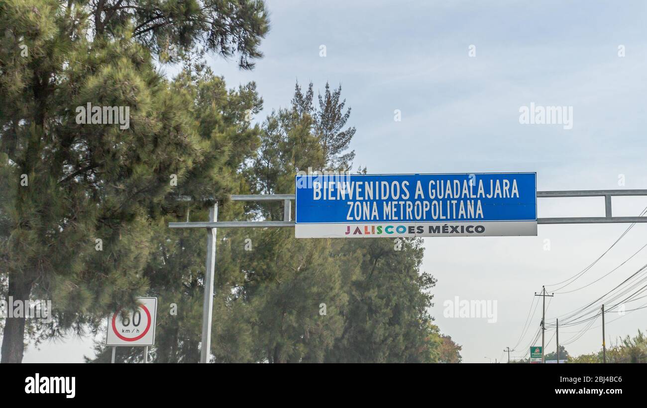 Guadalajara, Jalisco / Mexico. January 14th. 2020. Metallic sign at the ...