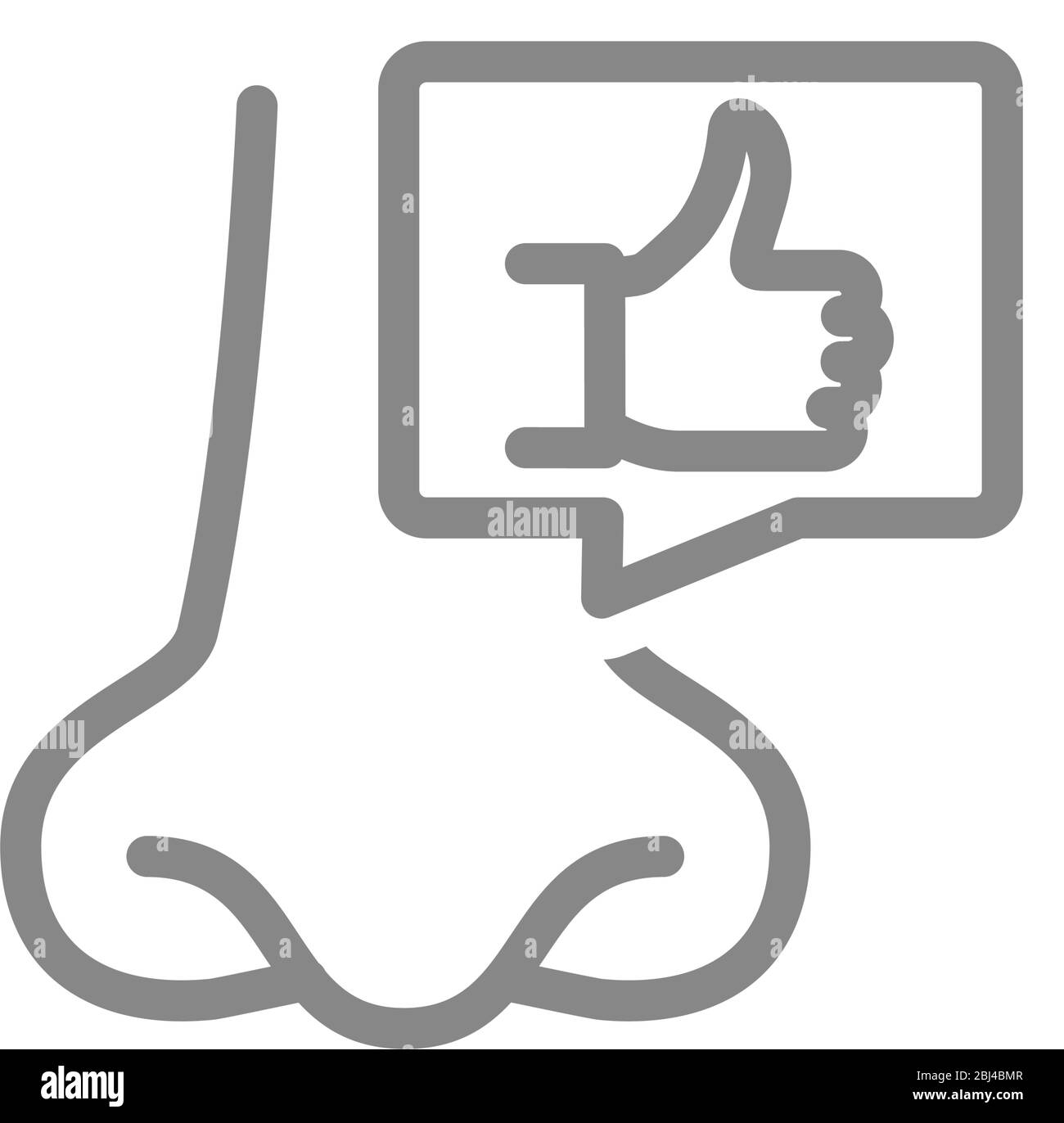 Nose with thumb up in speech bubble line icon. Healthy olfactory organ ...
