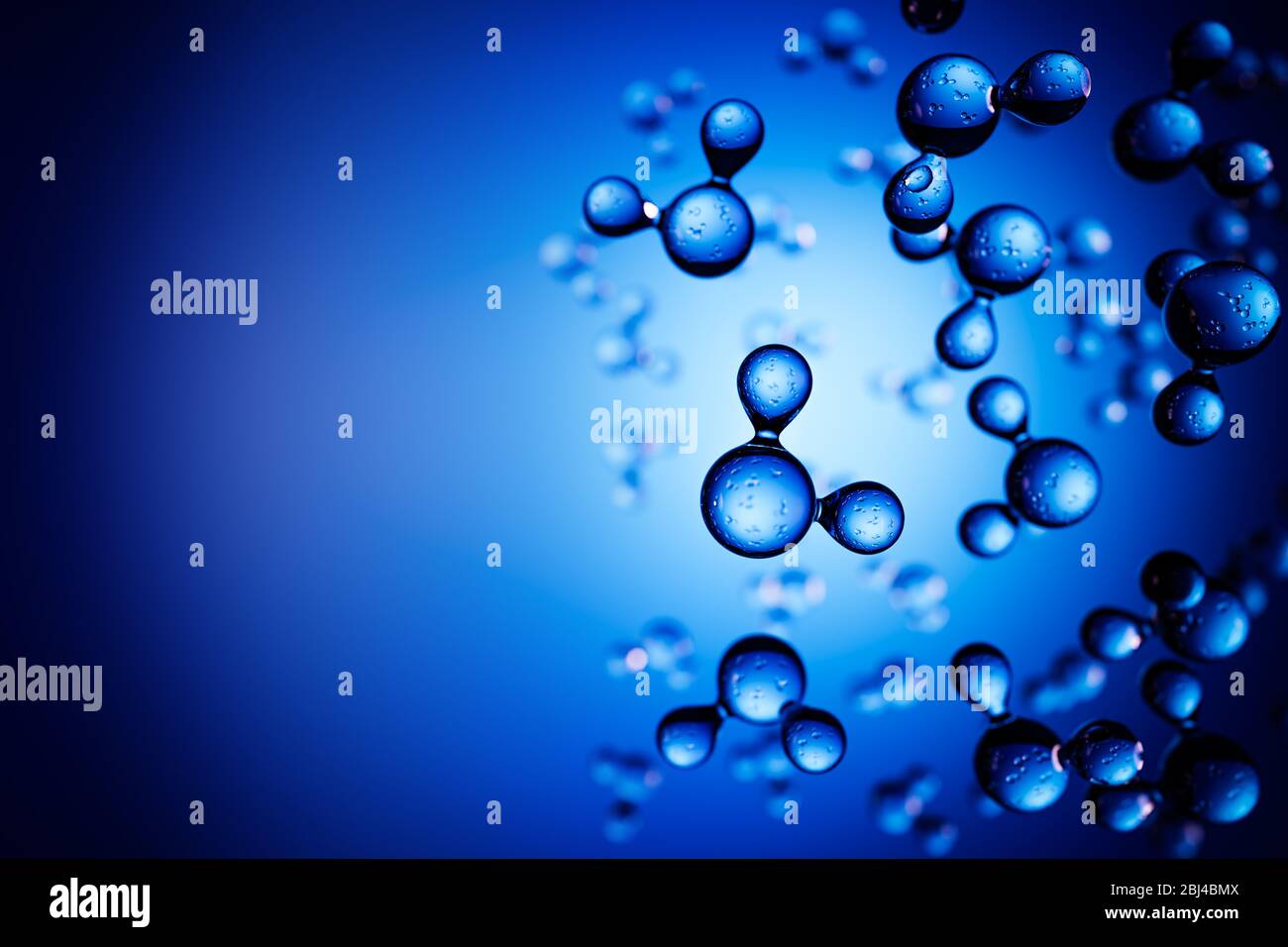 3d render: Models of H2O water molecules in front of blue background ...