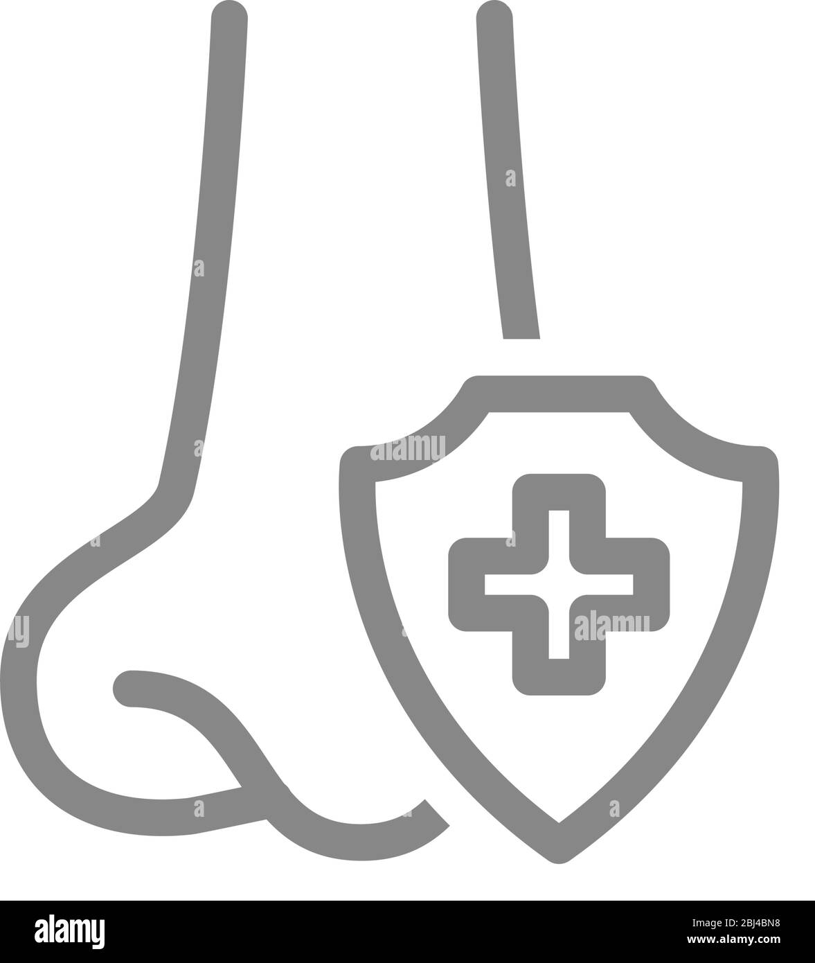 Protected nose line icon. Treatment, first aid for olfactory organ ...