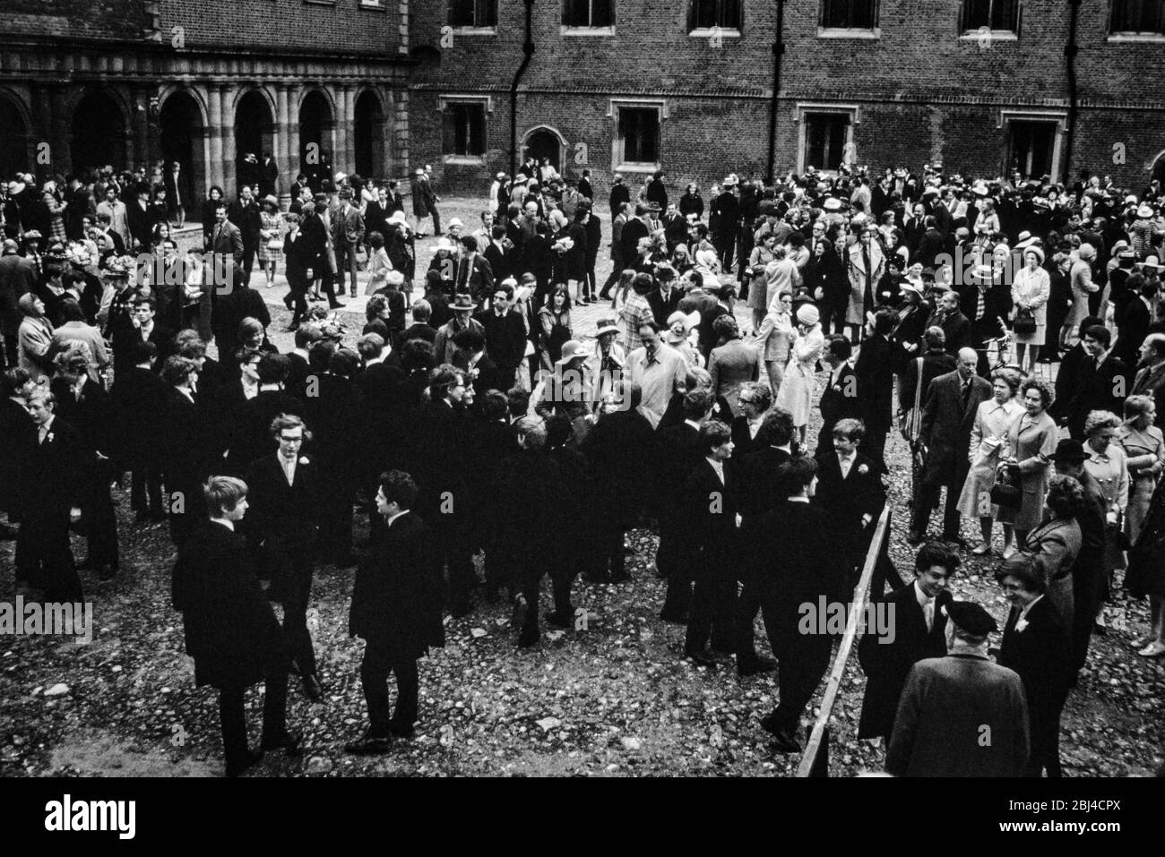 Eton Founders Day pupils and parents gathering in the Quad 1971 Stock ...