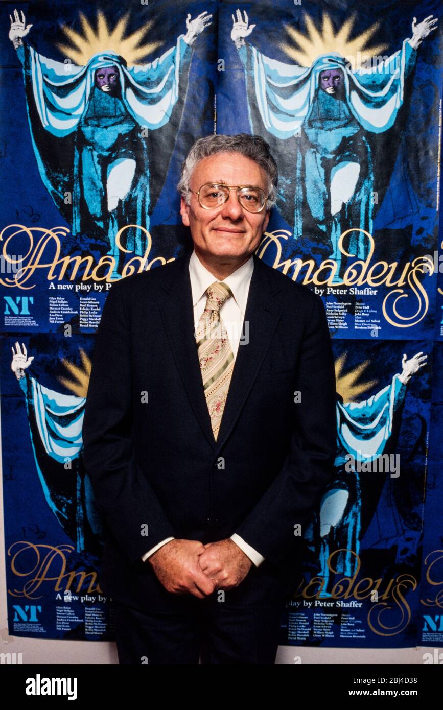 Peter Shaffer playwright opening night of his play Amadeus at the National Theatre 1979 ...