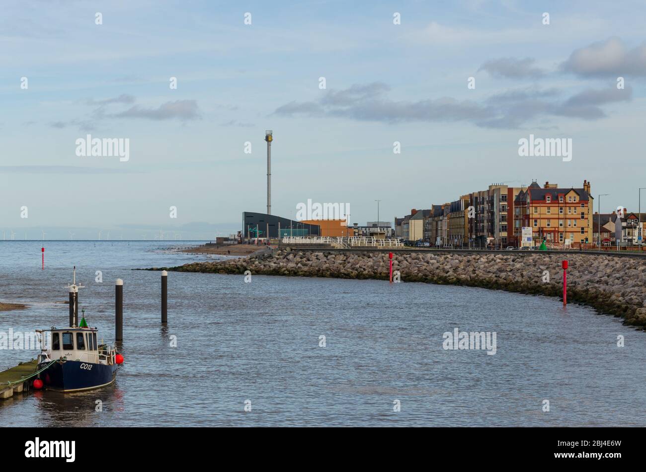 RHYL, UK - JAN 29, 2019: A fishing boat is moored at Rhyl Harbour, with ...