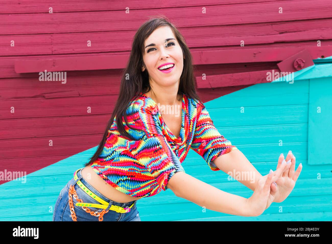 Street shaabi dance and urban dancer concept - Cheerful belly dancer ...