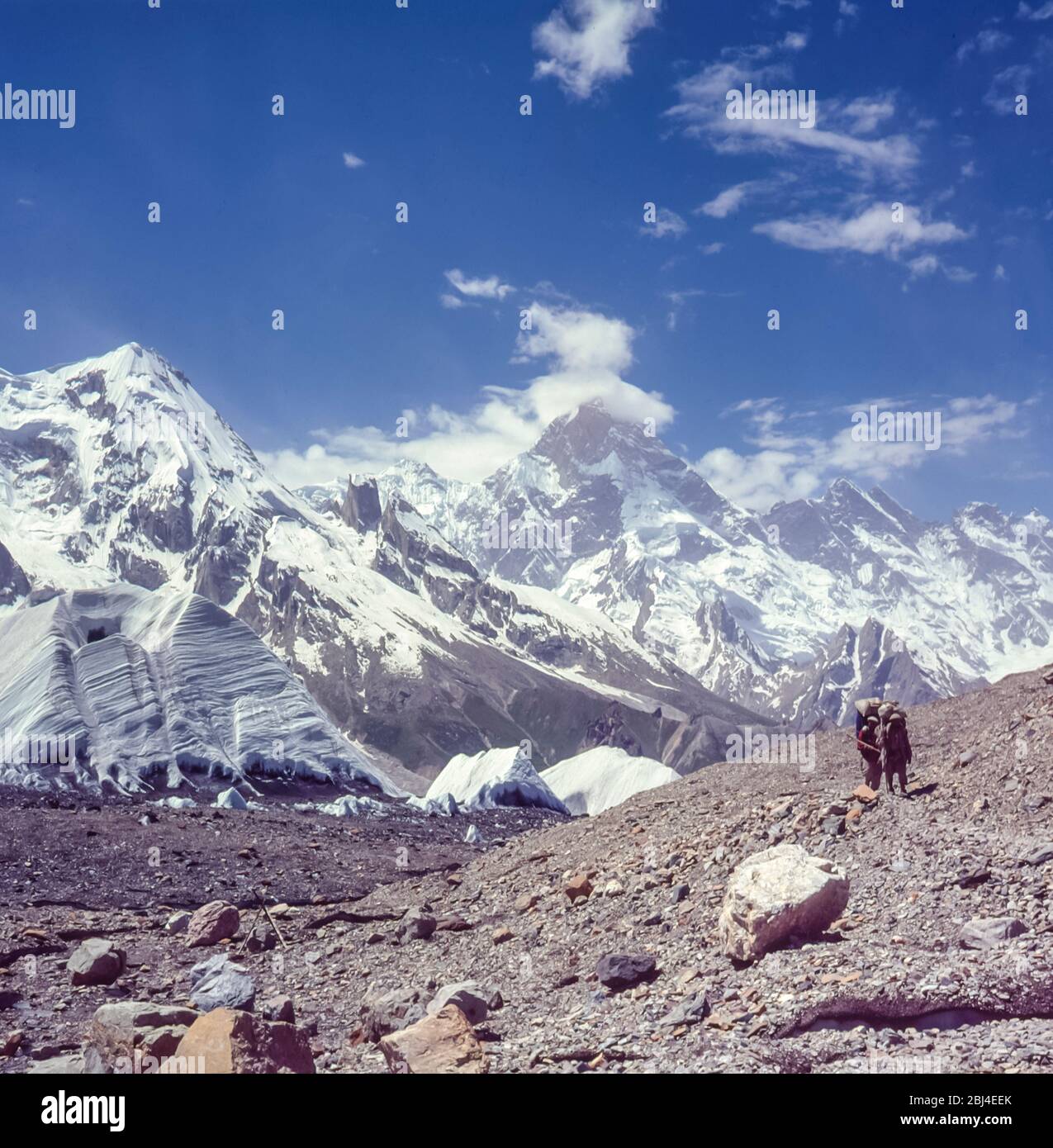 Pakistan, Northern Areas of the Karakoram Mountains. Balti porters head ...