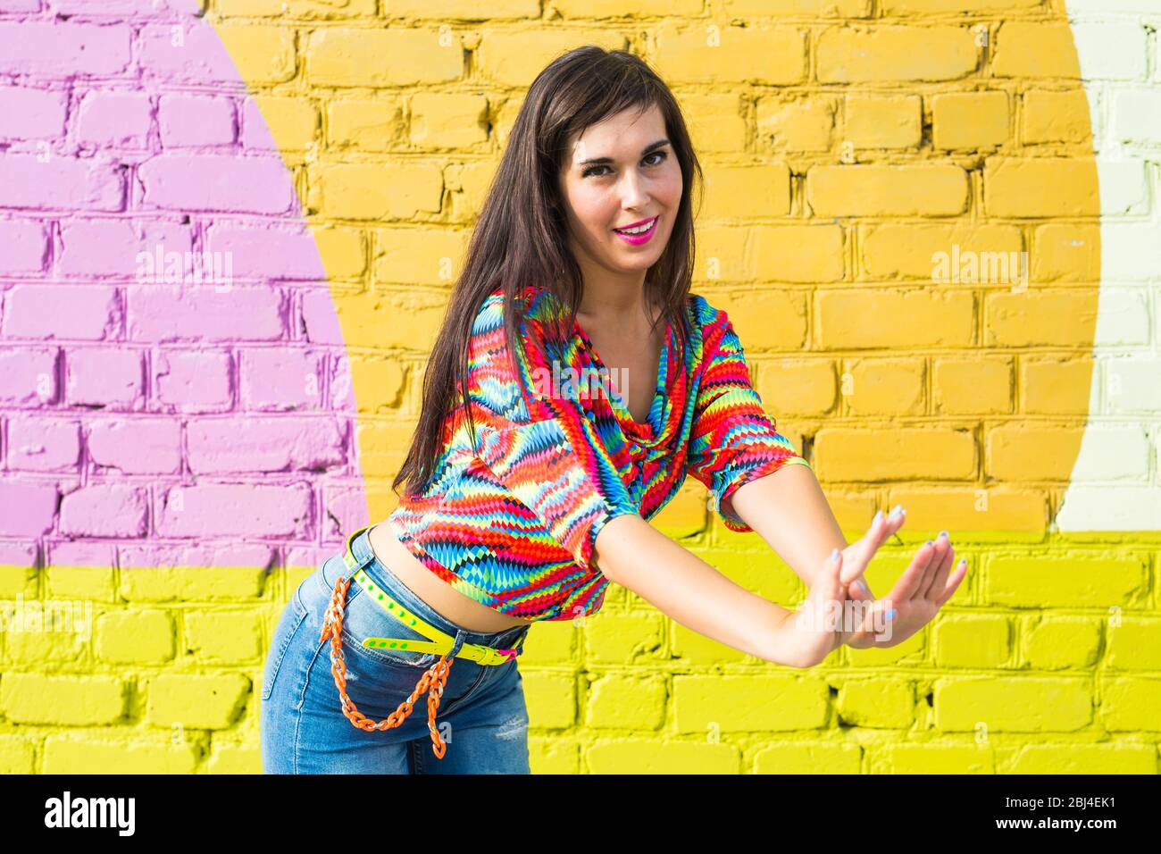 Street shaabi dance and urban dancer concept - Cheerful belly dancer ...