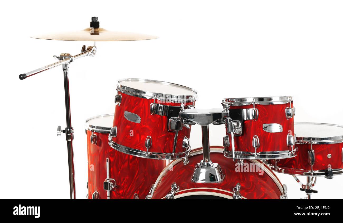 Set of red drums isolated on white background, close up Stock Photo - Alamy
