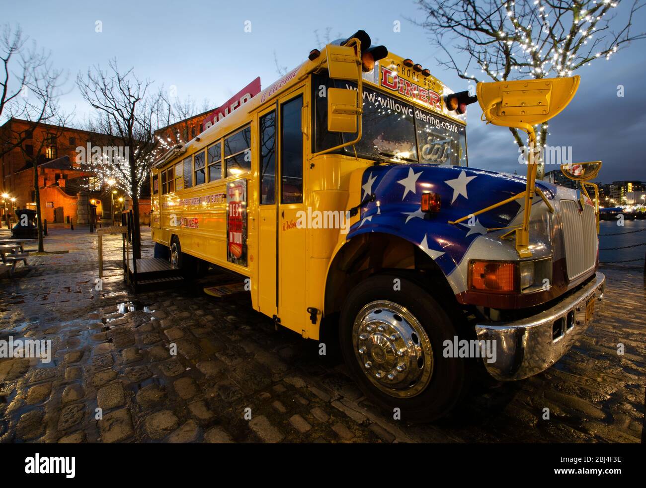 Liverpool, UK : Mar 16, 2019: An American style yellow school bus is ...