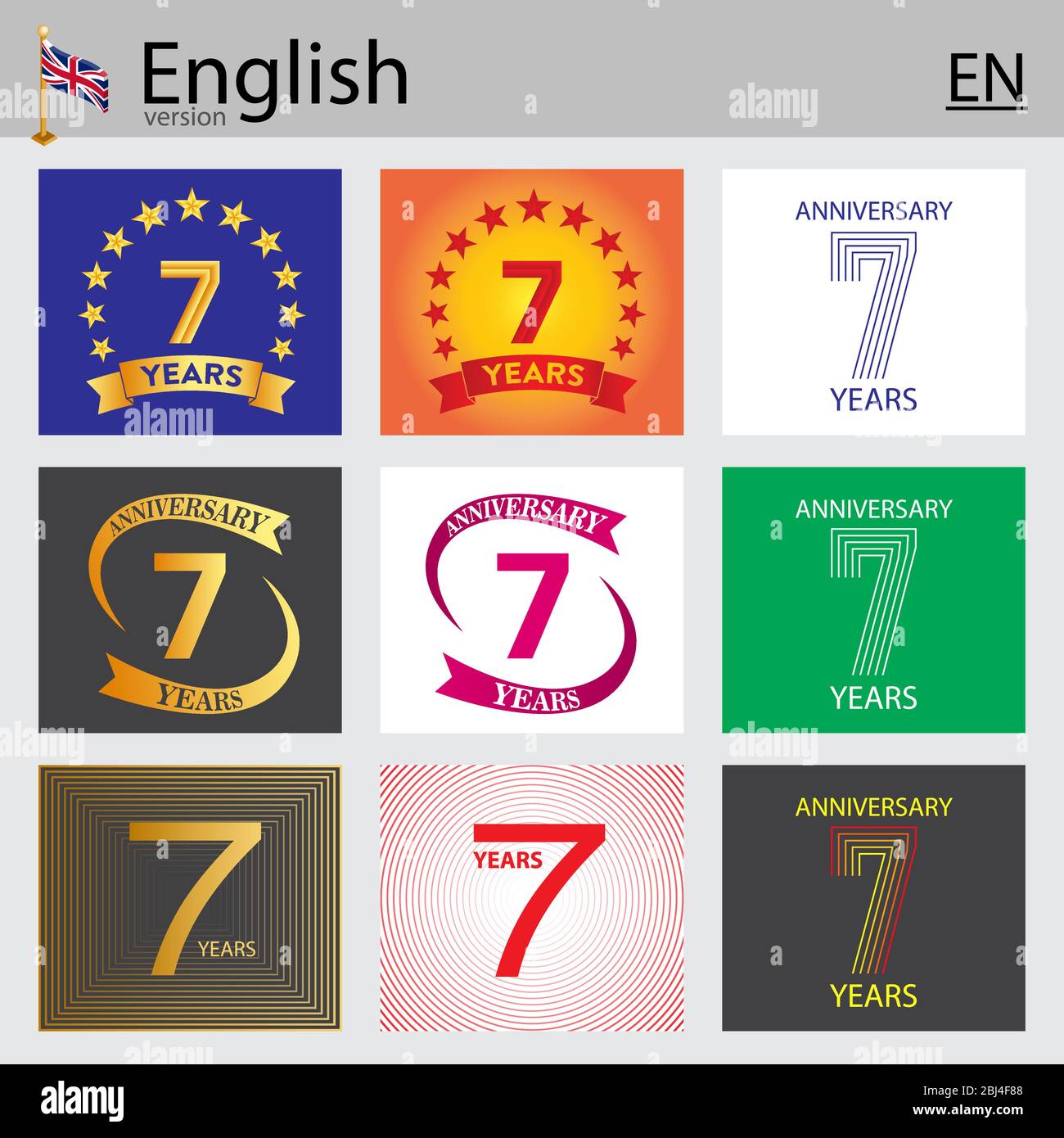Set of number seven years (7 years) celebration design. Anniversary ...