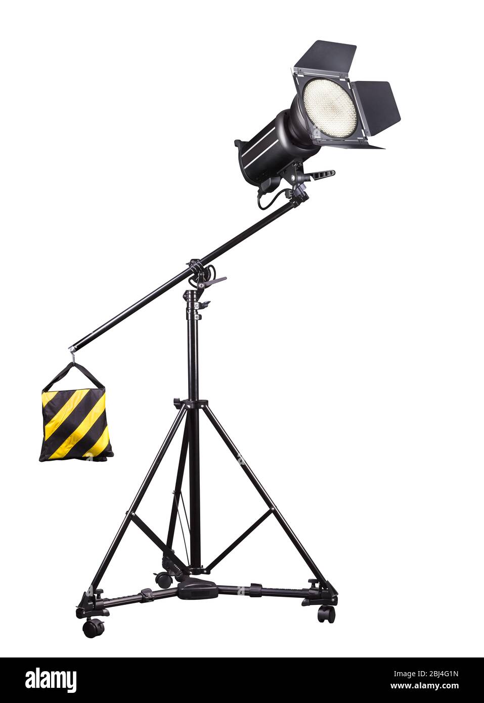 Photography studio flash on a lighting stand isolated on white ...