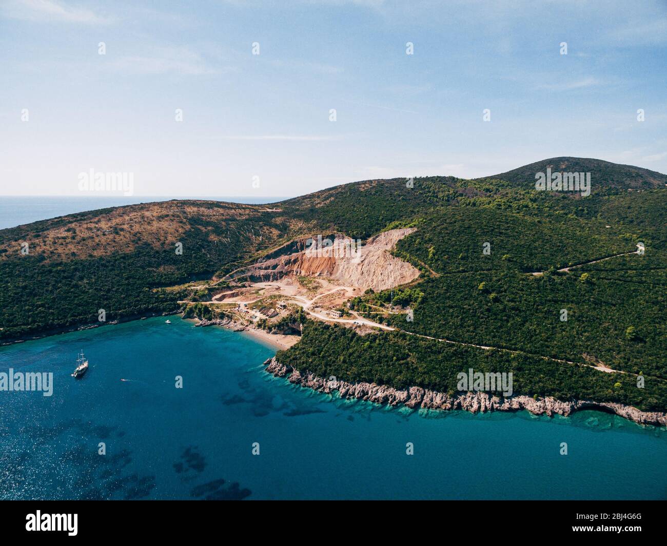 Stone quarry. Stone-mining quarry on the coast of the sea, Lustica ...