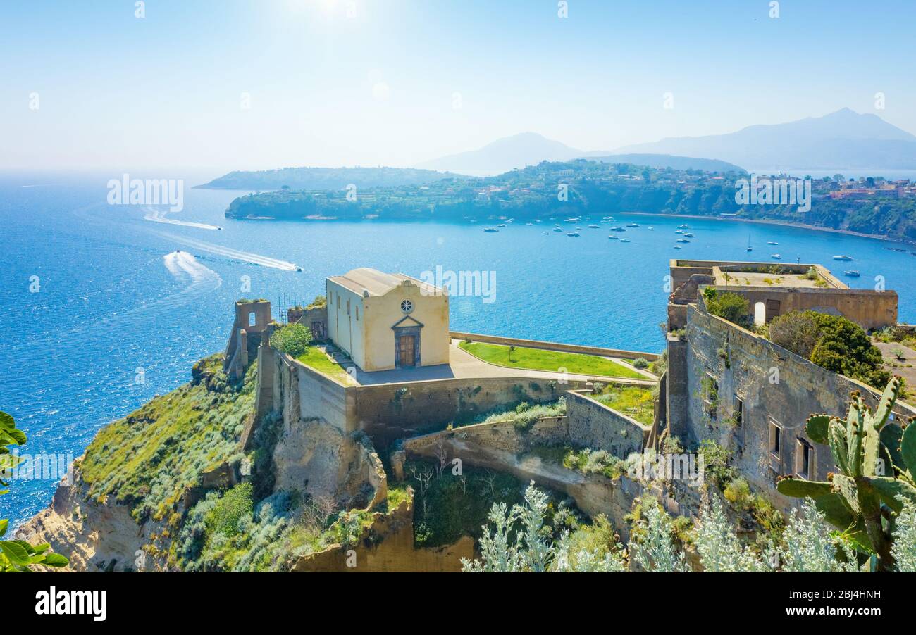 Sunny summer day in Procida, Italy. Aerial view of Santa Margherita ...