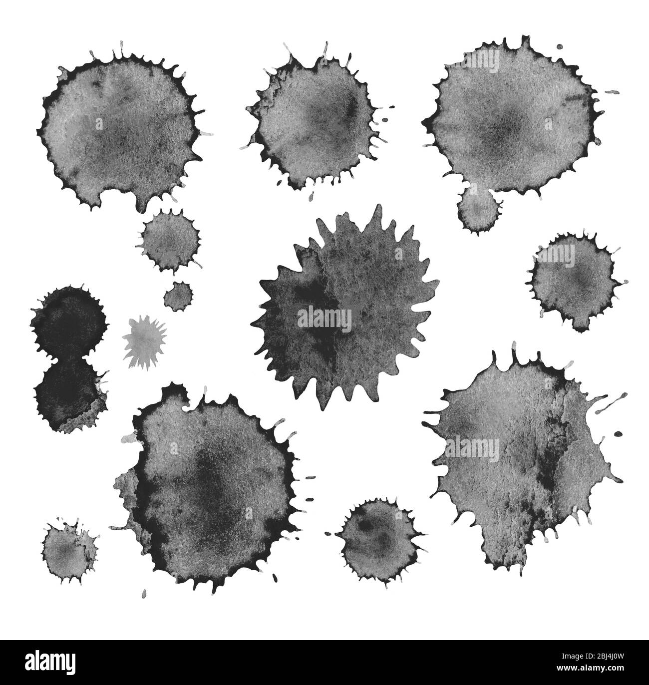 Splats splashes and blobs of black ink. Black watercolor background ...