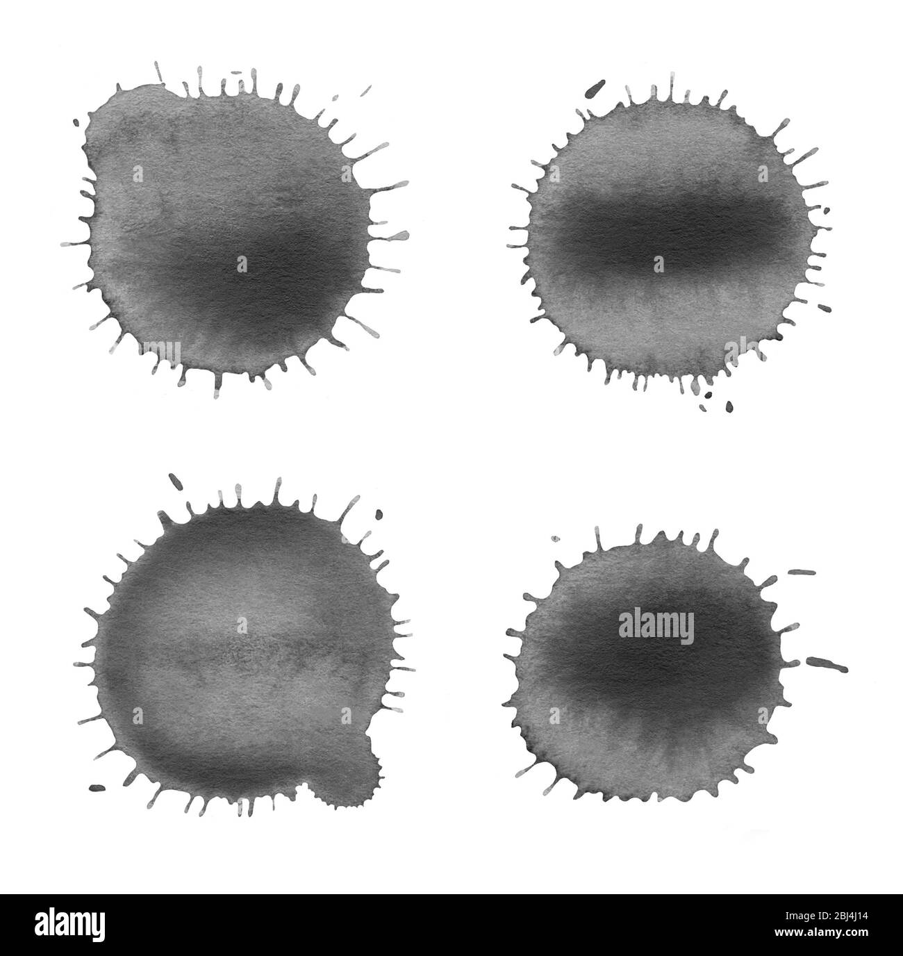 Black watercolor painted stains set. Set of watercolor black blobs isolated on white background ...
