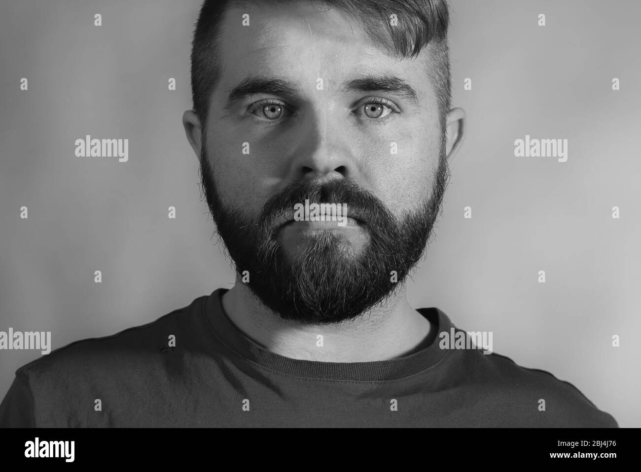 Hipster man portrait in black and white in horizontal composition Stock ...