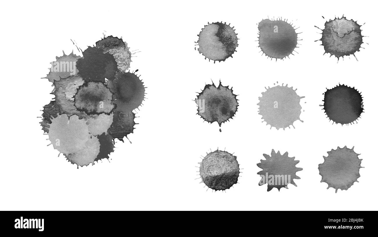 Grunge paint stains. Black ink grunge splash. Watercolor black splashes ...