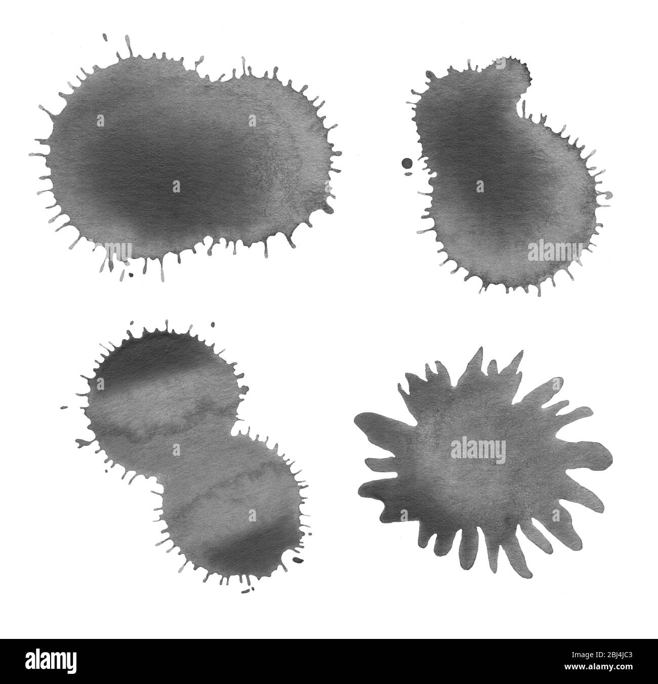 Grunge paint stains. Black ink grunge splash. Watercolor black splashes ...