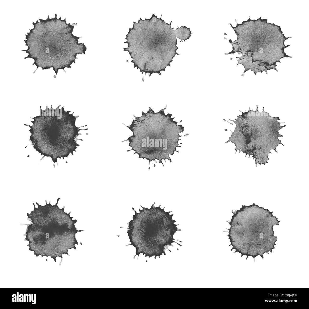 Grunge paint stains. Black ink grunge splash. Watercolor black splashes ...