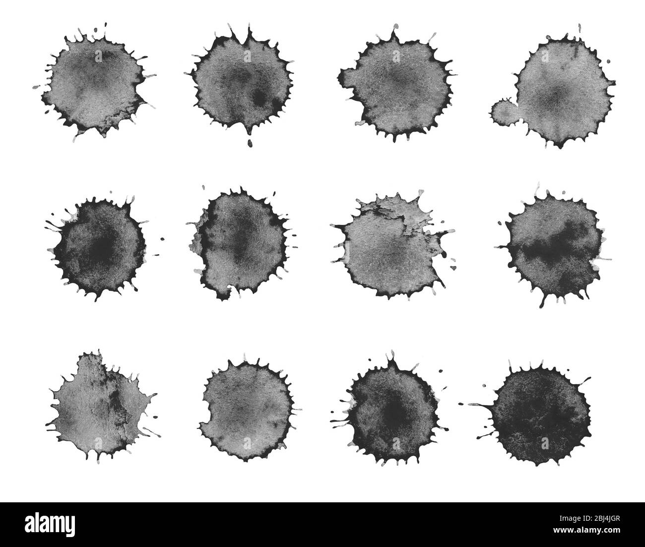 Grunge paint stains. Black ink grunge splash. Watercolor black splashes ...