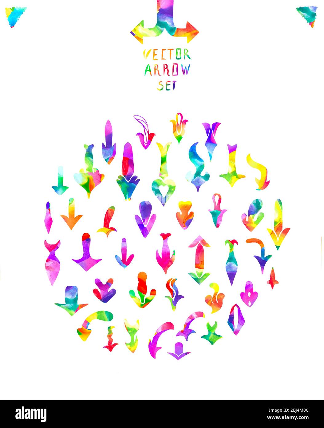 Set of colorful watercolor arrows isolated on white background. Rainbow ...
