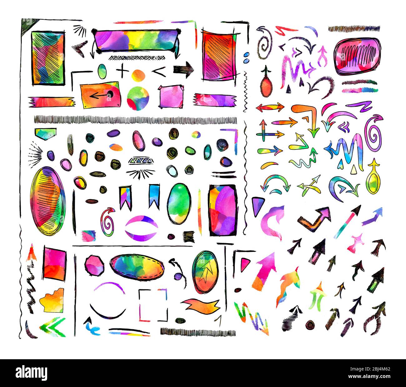 Graphic signs colorful watercolor arrows. Hand drawn arrows circles ...