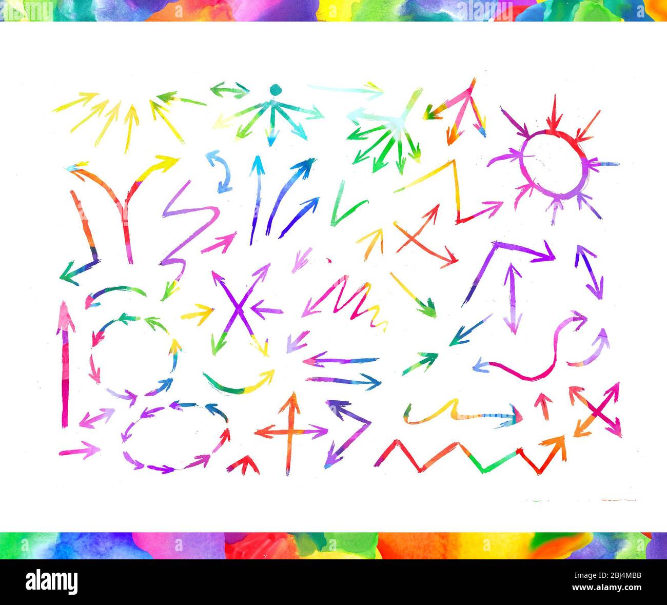 Set of colorful watercolor arrows isolated on white background. Hand ...
