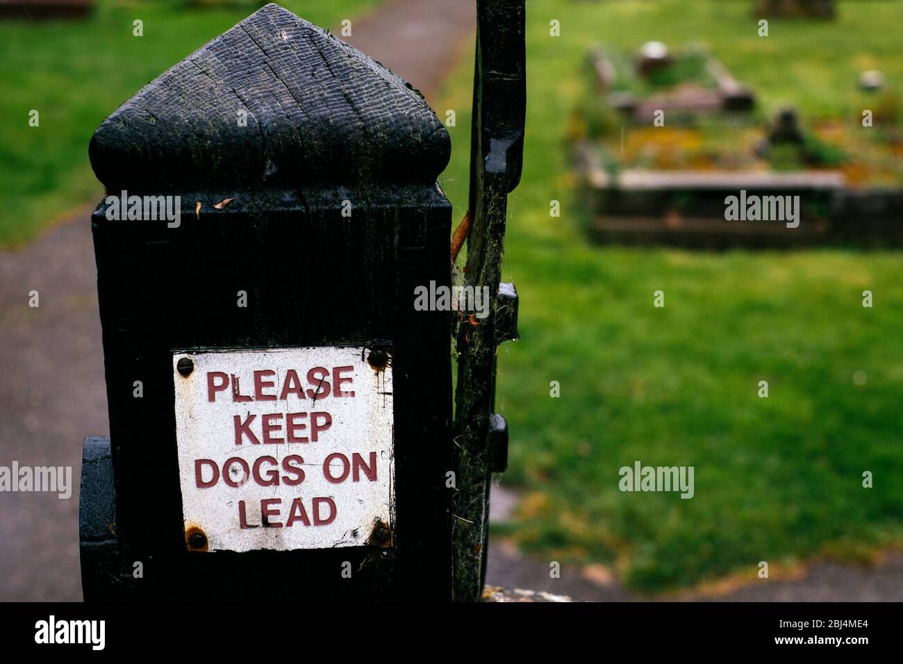 A please keep dogs on lead sign on a gate post in Bugbrooke ...