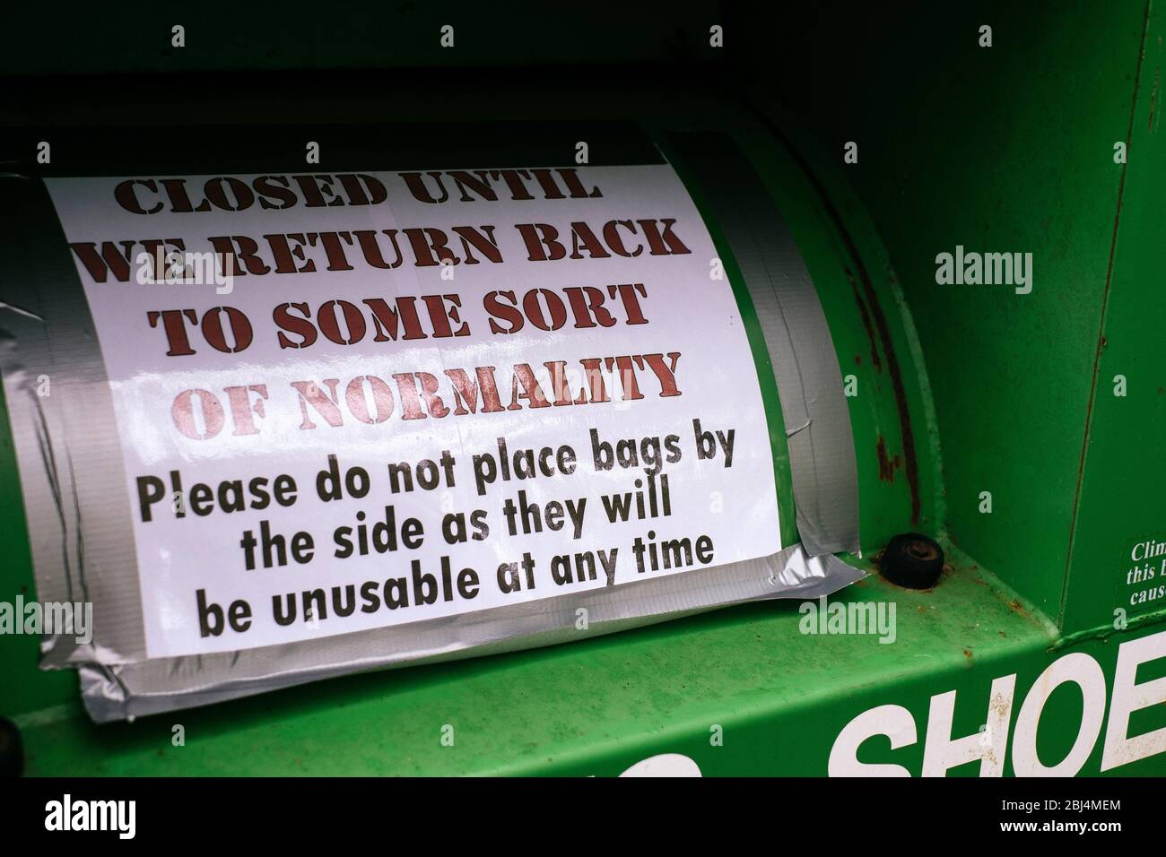Closed recycling bins in Bugbrooke, Northamptonshire Stock Photo - Alamy