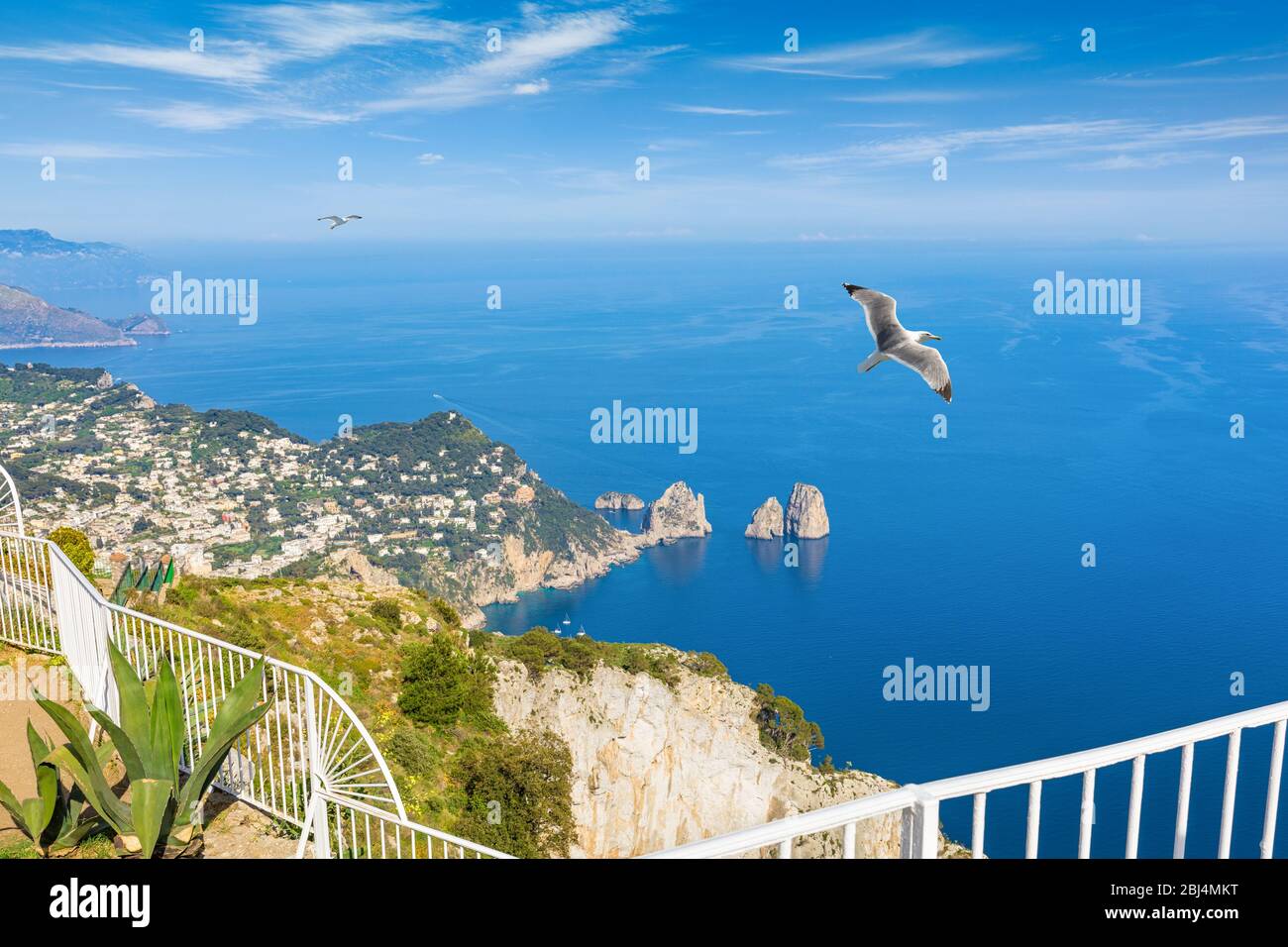 Aerial view of famous Faraglioni rocks from Monte Solaro at Capri ...