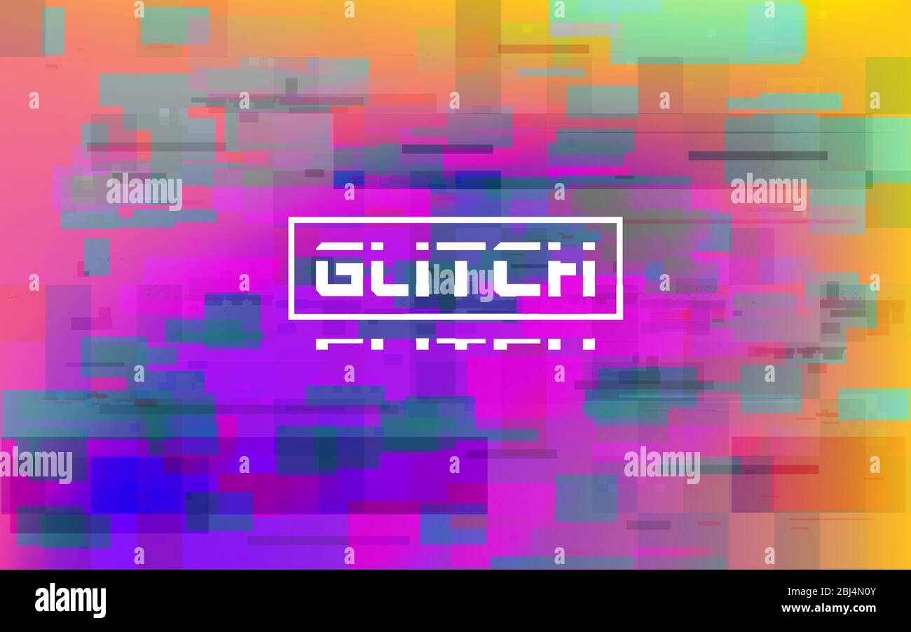 Glitch pink and yellow. Damaged data template. Digital vibrant effect ...