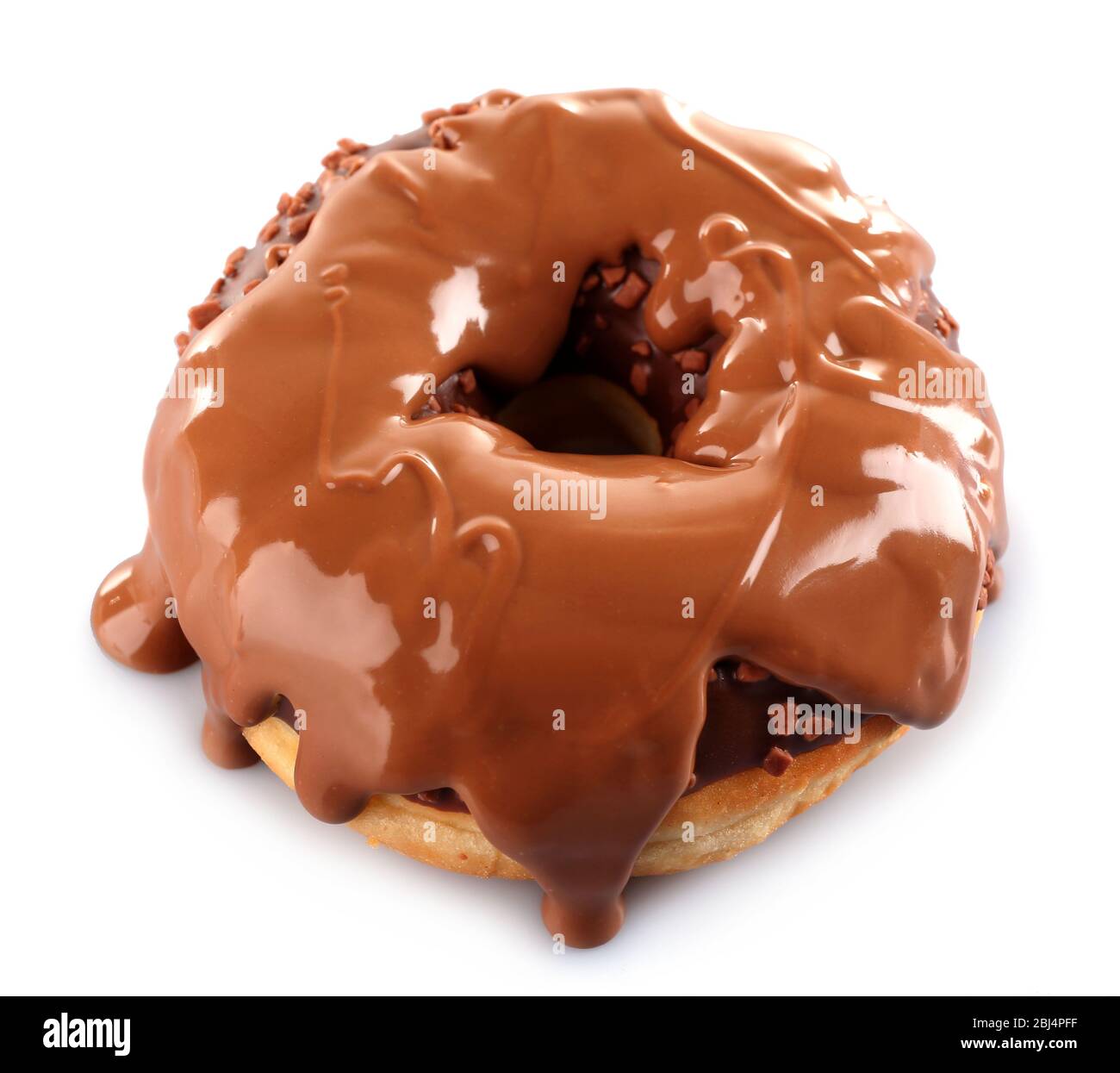 Delicious baked doughnut with melted chocolate topping, isolated on ...