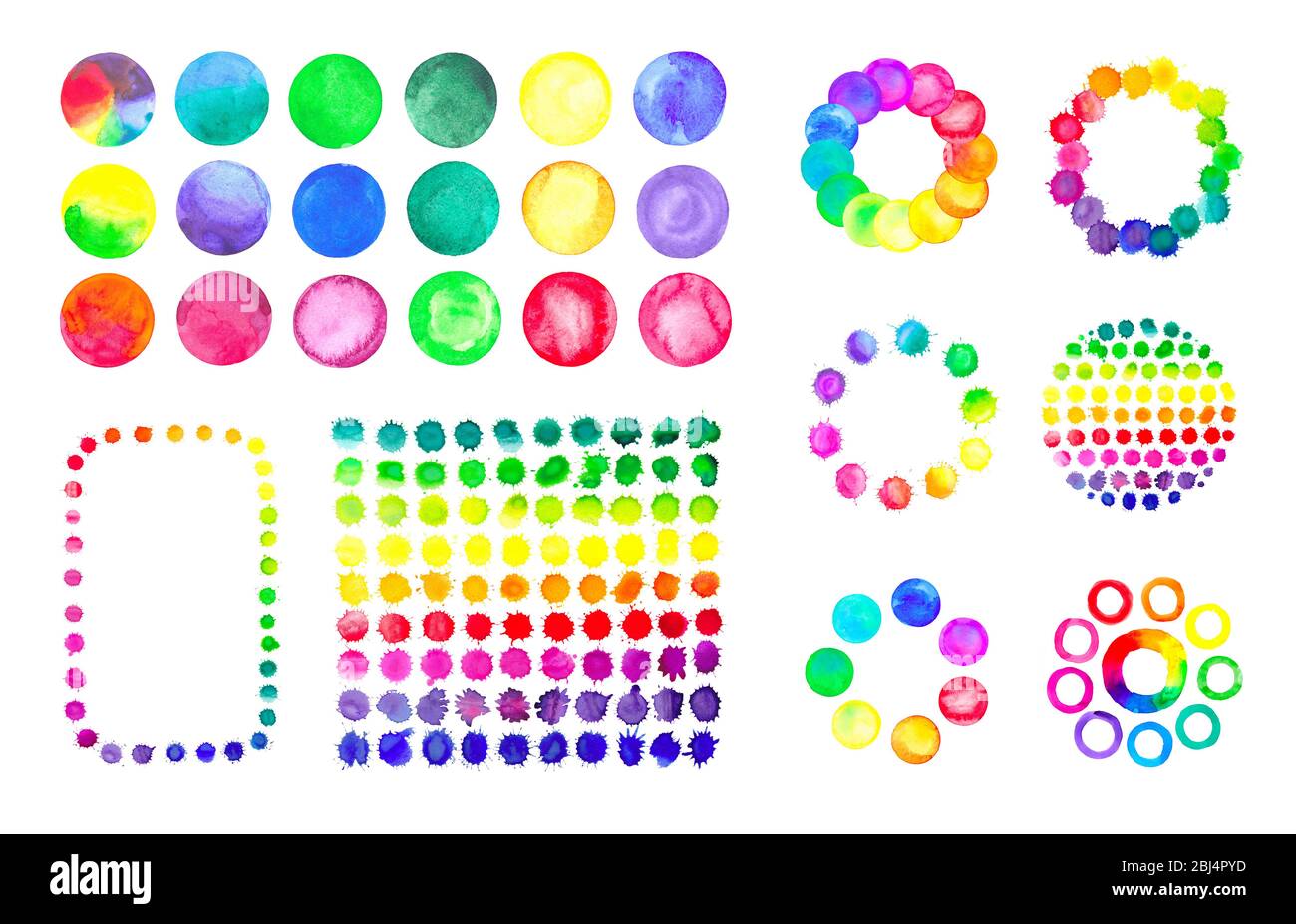 Hand painted circle shape design elements. Abstract circles set ...