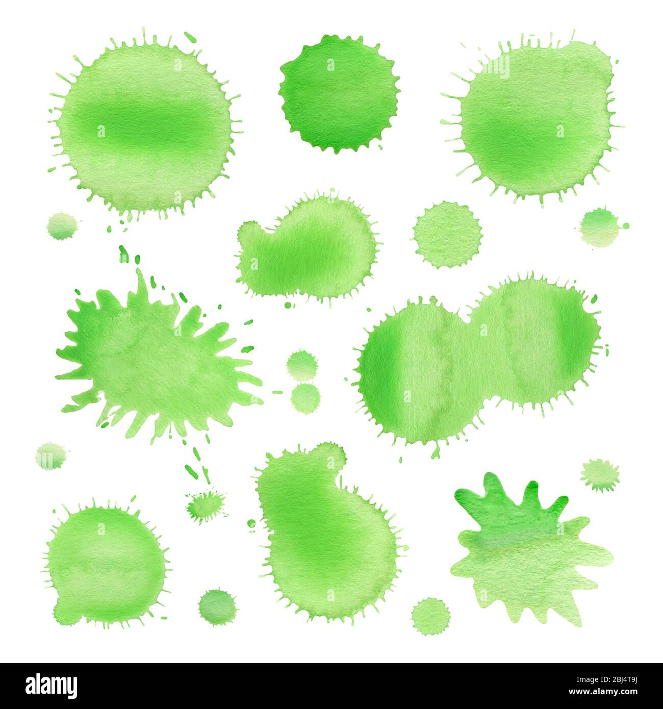 Green watercolor design elements isolated on white background. Green ...