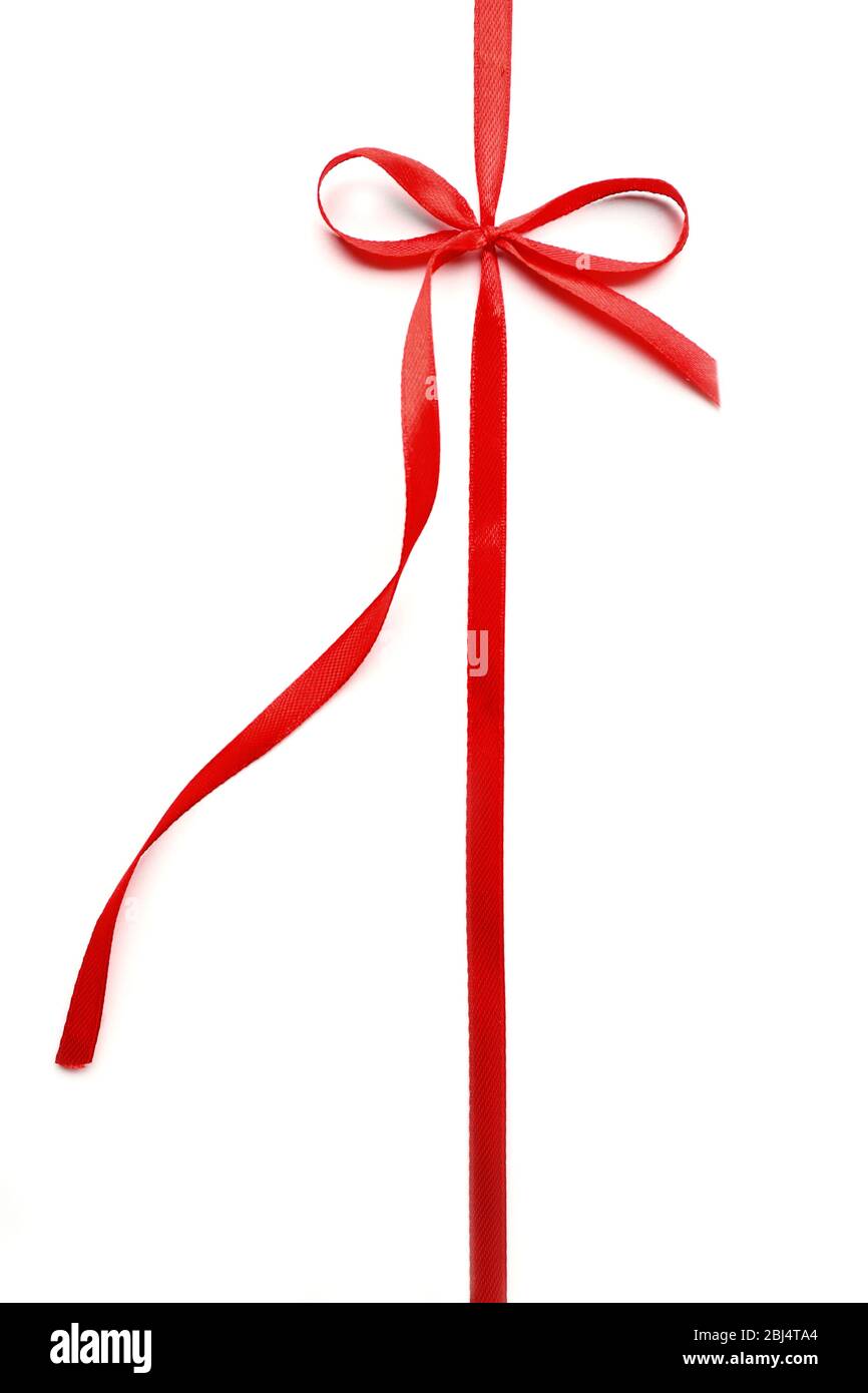 Shiny red ribbon with bow isolated on white Stock Photo - Alamy