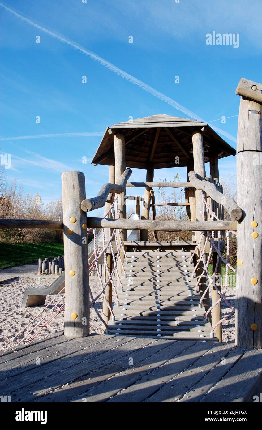 wooden playground for kids outdoors Stock Photo - Alamy