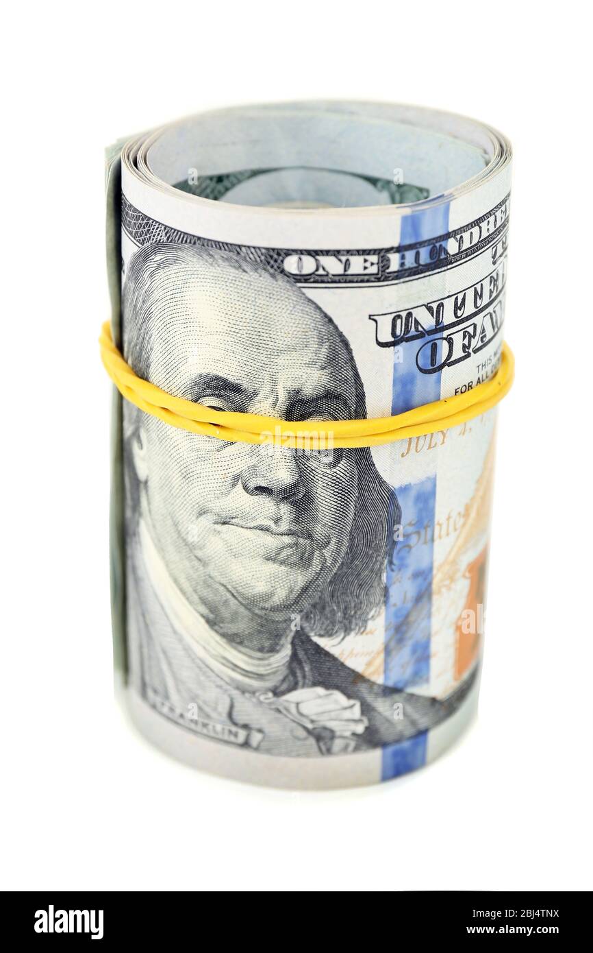 Dollars roll isolated on white Stock Photo - Alamy