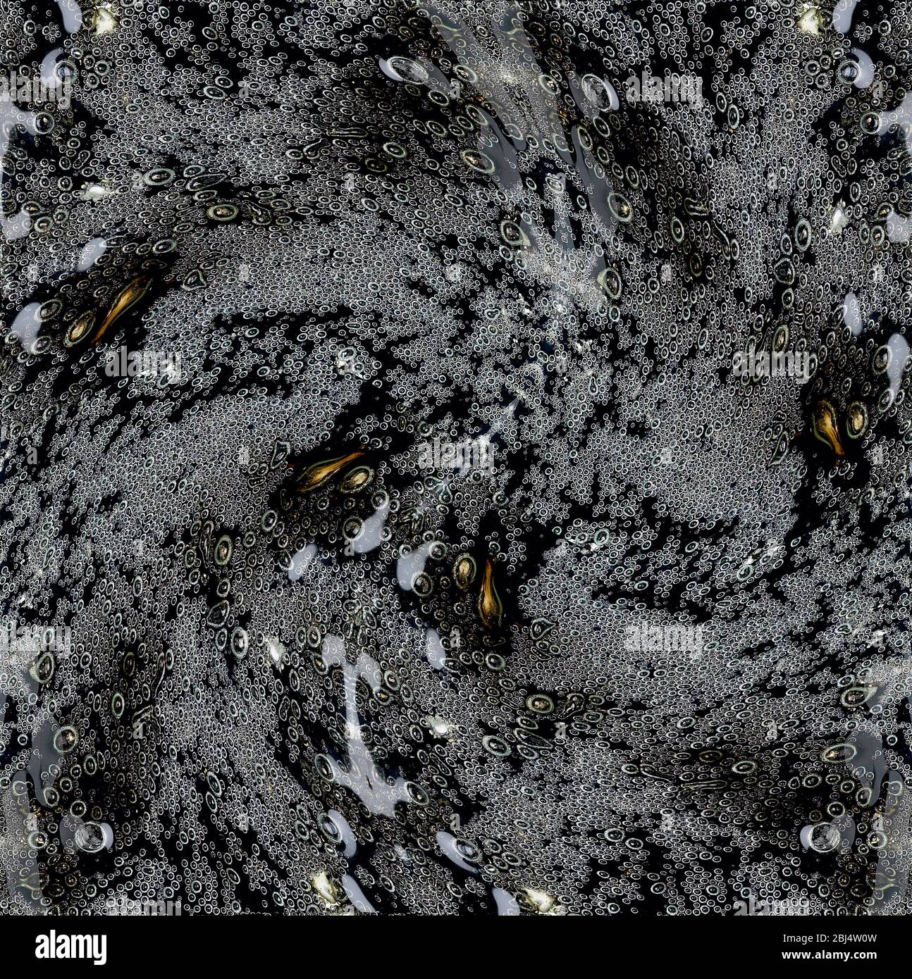 Square shot of design made by water droplets on black surface Stock ...
