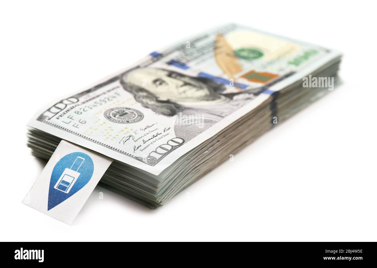 Pack with many hundred dollars for trips, isolated on white Stock Photo ...