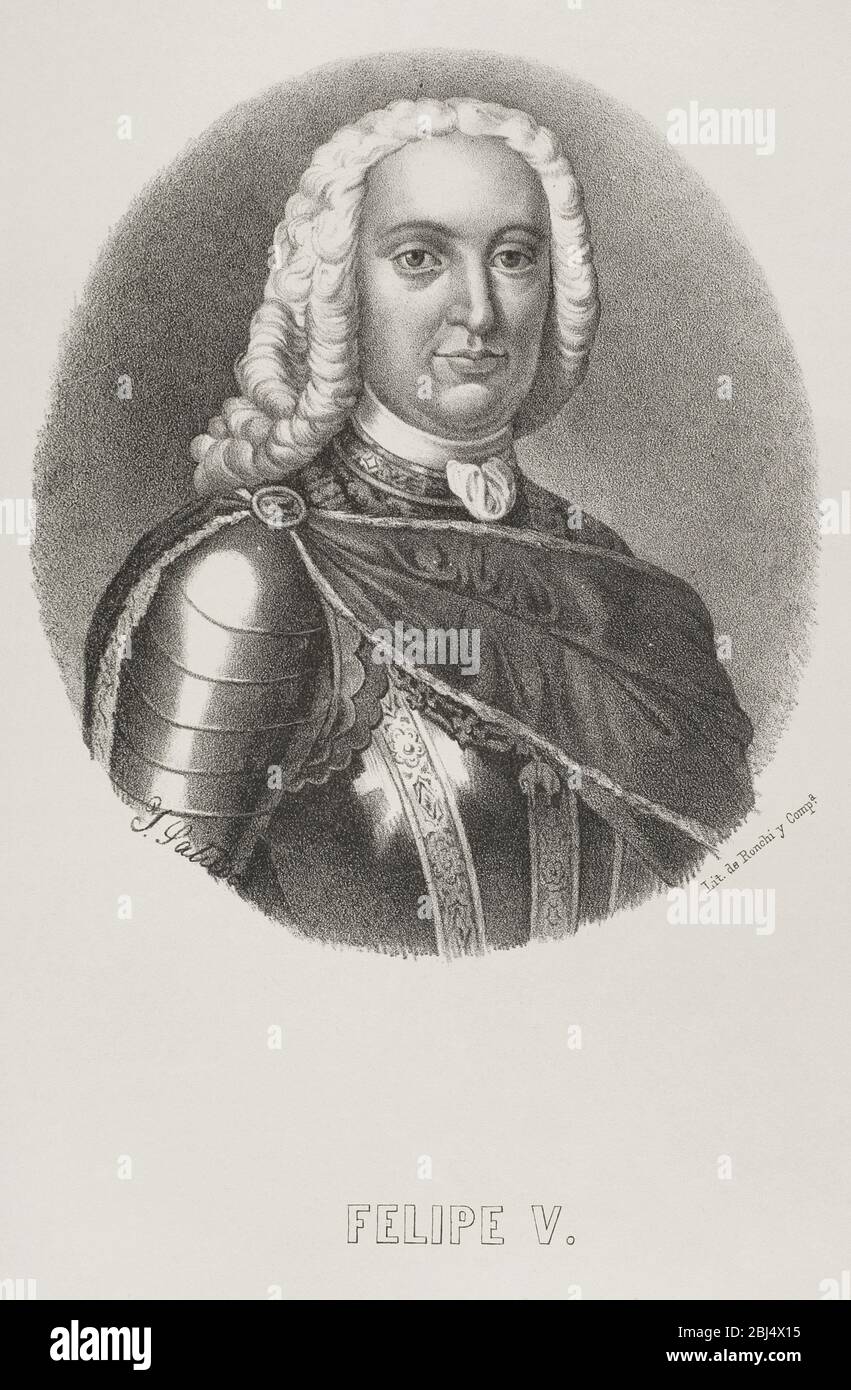 Philip V (1683-1746). King of Spain. Portrait. Illustration by Salcedo ...