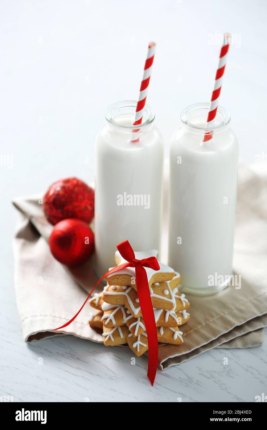Beautiful composition with Christmas cookies and milk Stock Photo - Alamy