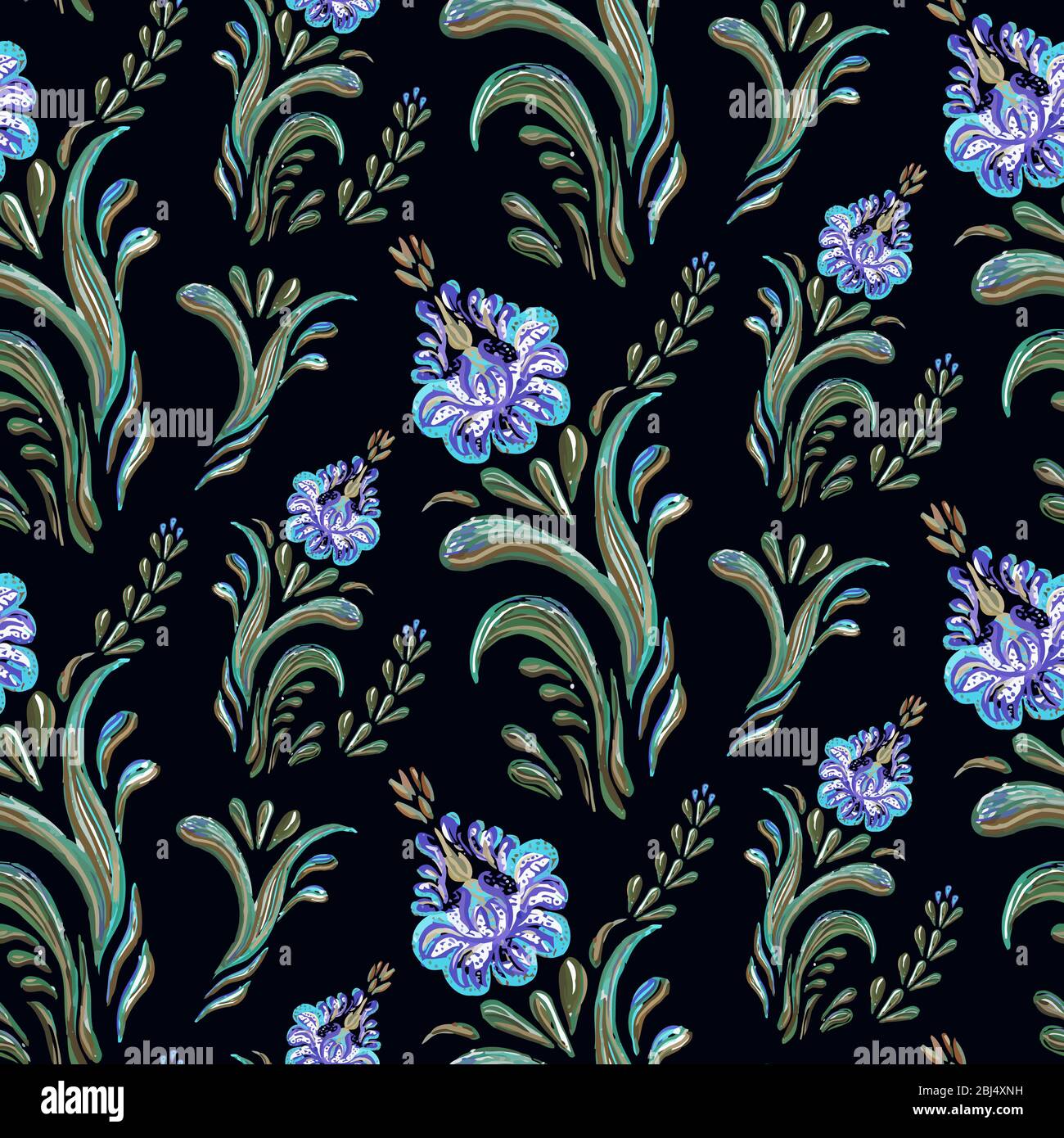 Seamless floral pattern on dark background. Art illustration Stock ...