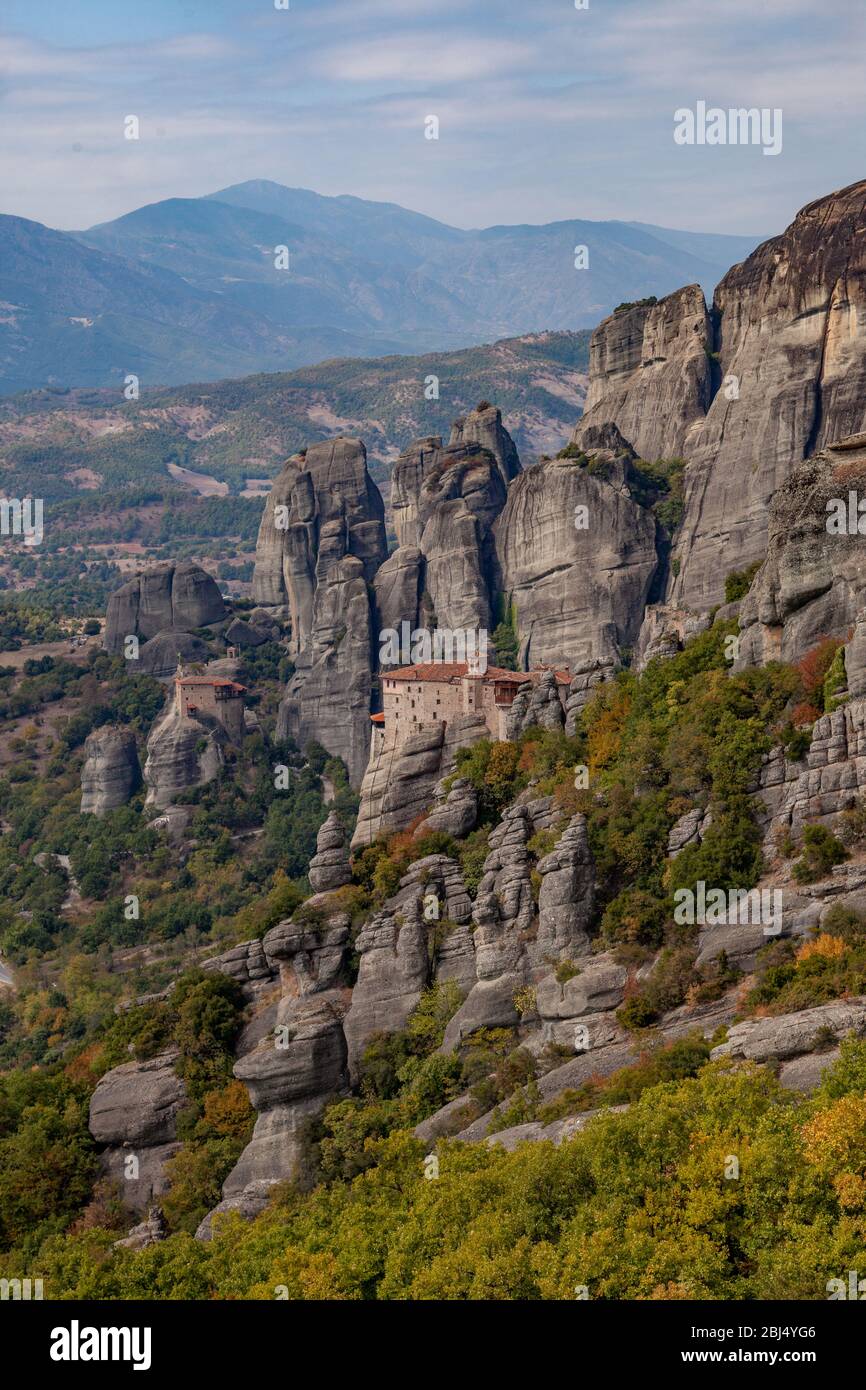 Monasteries in the meteora sandstone rock formations hi-res stock ...